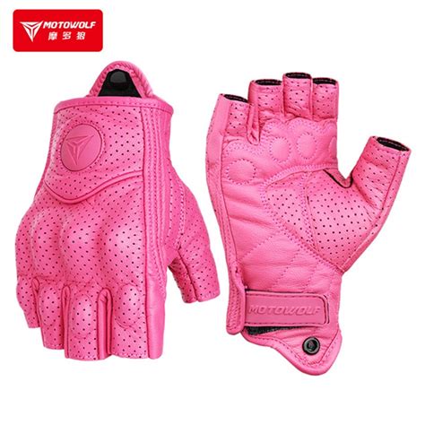 여름 반 손가락 짧은 장갑 가죽 오토바이 장갑 여성 소녀 통기성 빈티지 핑크 옐로우 Guantes Gants Luvas 남녀