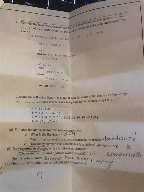Solved A1 A2 An And That The Value Being Searched For In Chegg Com