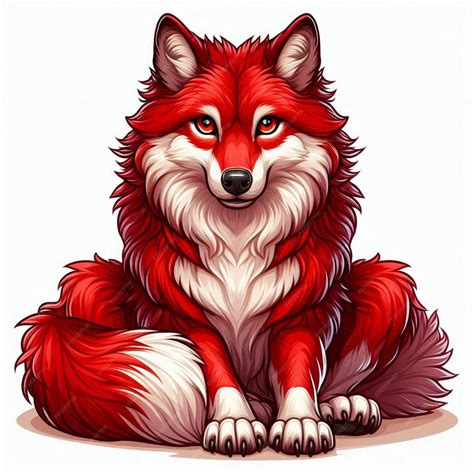 Cute Red Wolf Vector Cartoon Illustration White Background Premium Ai