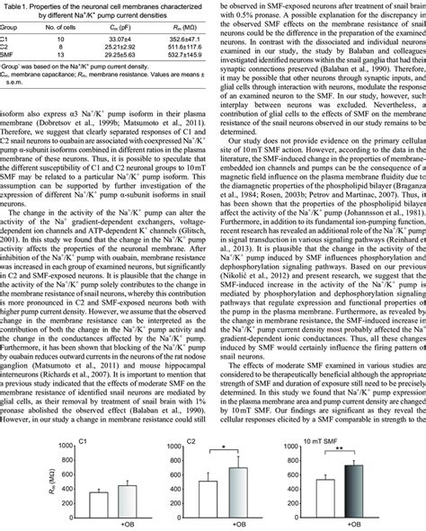 membrane resistance of c1 and c2 control neurons and neurons exposed to