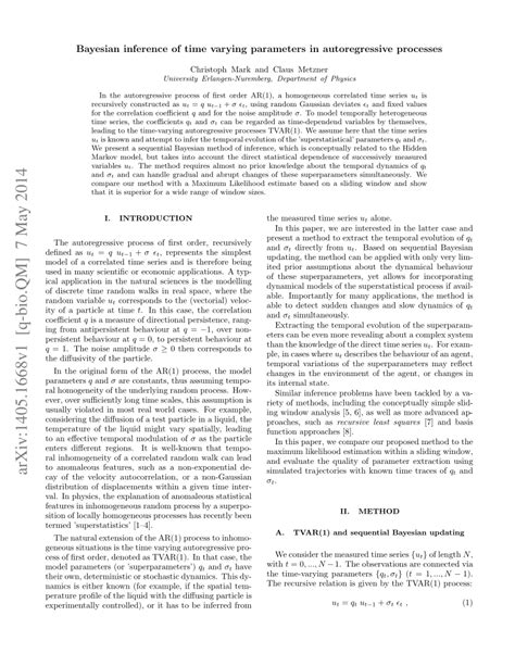 Pdf Bayesian Inference Of Time Varying Parameters In Autoregressive Processes