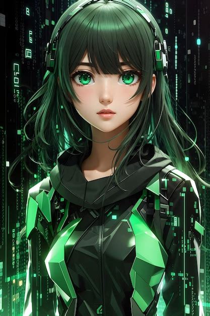 premium ai image binary code anime girl anime futuristic girl cyber