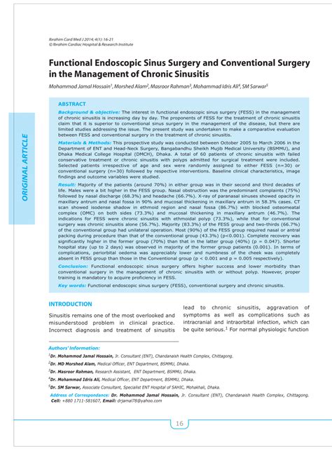 Pdf Functional Endoscopic Sinus Surgery And Conventional Surgery In The Management Of Chronic