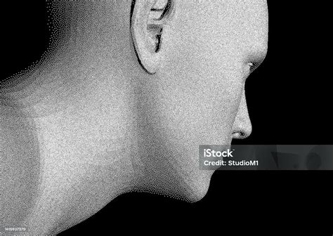 점으로 만든 추상적 인 남자 머리 점선으로 된 얼굴 배경의 측면도 표지 디자인 템플릿 배너 전단지 포스터 또는 브로셔를 위한 3d 벡터 일러스트레이션 3차원 형태에 대한