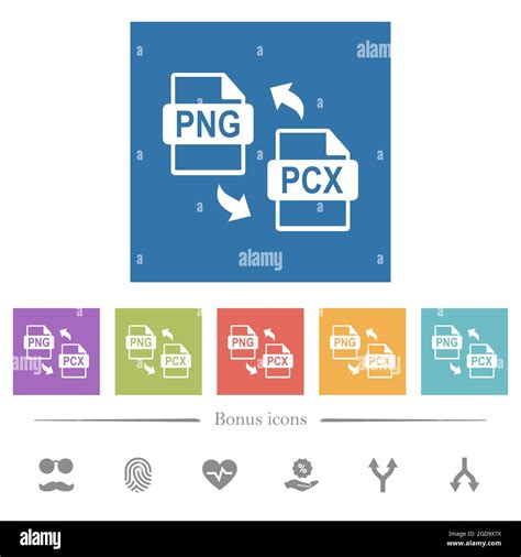 Png Pcx File Conversion Flat White Icons In Square Backgrounds 6 Bonus Icons Included Stock