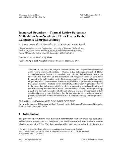 Global Science Press Immersed Boundary Thermal Lattice Boltzmann