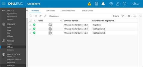 ‎unity access vmware vcenters vasa registered dell technologies