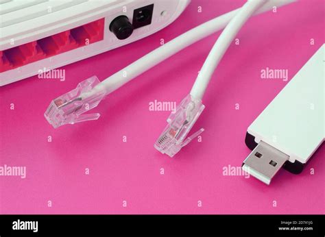 Internet Router Portable Usb Wi Fi Adapter And Internet Cable Plugs