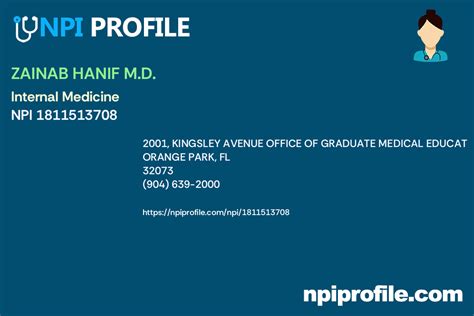 Zainab Hanif Md Npi 1811513708 Internal Medicine In Orange Park Fl