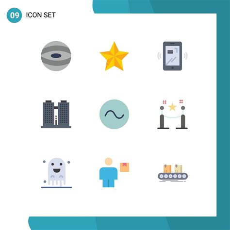 Set Of 9 Modern Ui Icons Symbols Signs For Barrier Rope Sound Vibrate Sine Place Editable Vector