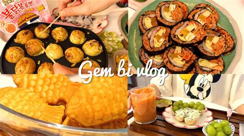 Eng로제불닭볶음면 먹어보고💖 불닭타코야끼 파티🐙삼겹김치김밥 크림치즈달래샌드위치🧀 곰곰슈크림붕어빵 Cca주스🥕선반색칠놀이🎨 레진테이블 배달 다녀오기 Youtube