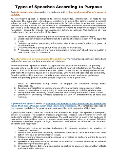 Types Of Speeches According To Purpose Informative Entertainment