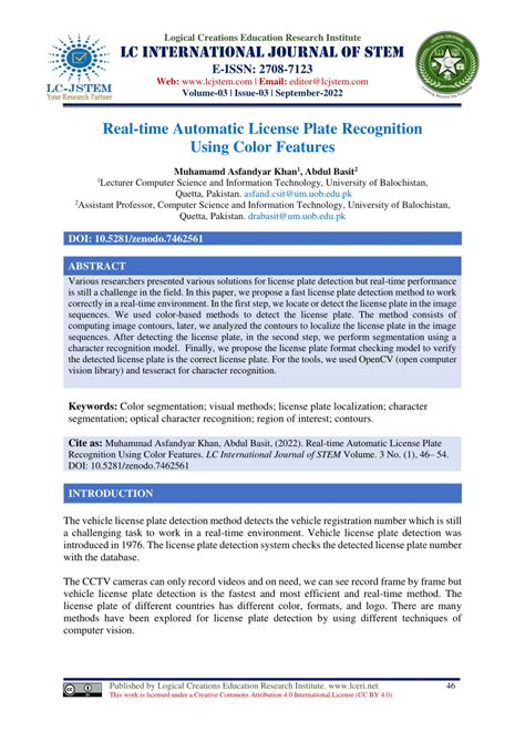 Pdf Real Time Automatic License Plate Recognition Using Color Features