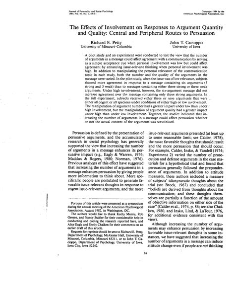 Pdf The Effects Of Involvement On Responses To Argument Quantity And Quality Central And