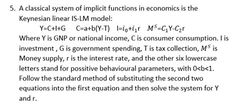solved 5 a classical system of implicit functions in