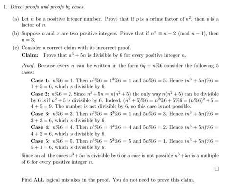 Solved 1 Direct Proofs And Proofs By Cases A Let N Be A