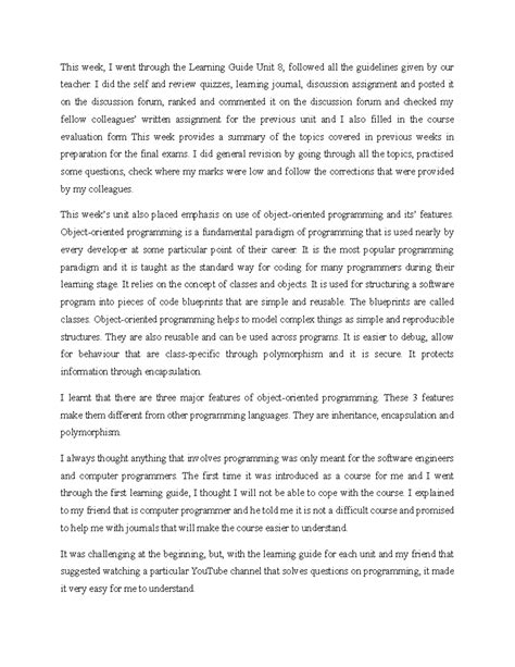Programming 1 Cs 1102 Unit 8 Learning Journal This Week I Went