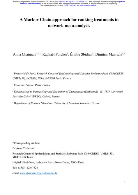 pdf a markov chain approach for ranking treatments in network meta