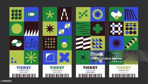 축제 티켓 기하학적 디자인 레이아웃 초대장 배너 포스터 전단지를 위한 미니멀한 지오 양식 패턴 벡터 0명에 대한 스톡 벡터 아트 및 기타 이미지 Istock