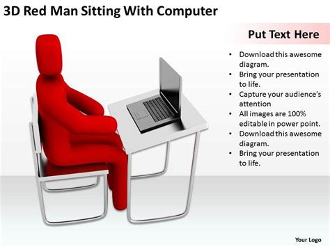 D Red Man Sitting With Computer Ppt Graphics Icons Templates PowerPoint Slides PPT