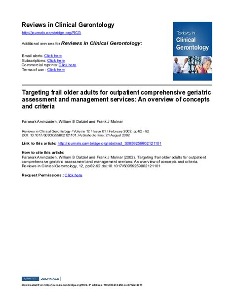 Pdf Targeting Frail Older Adults For Outpatient Comprehensive