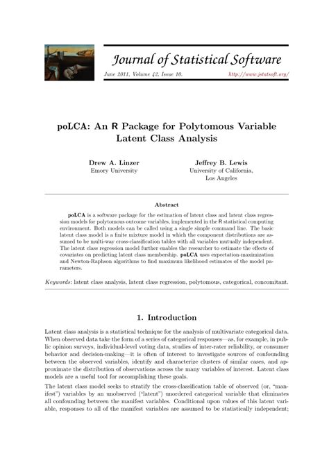 Pdf Polca An R Package For Polytomous Variable Latent Class Analysis