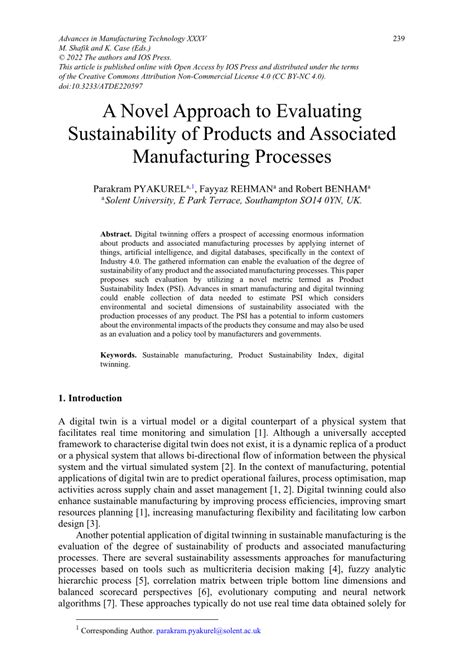 Pdf A Novel Approach To Evaluating Sustainability Of Products And Associated Manufacturing