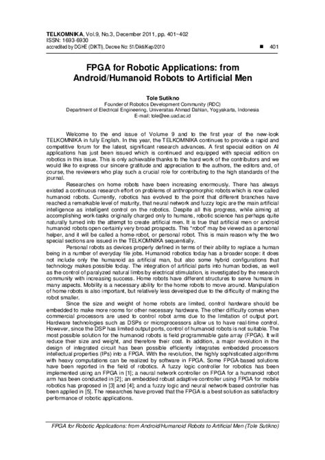 Pdf Fpga For Robotic Applications From Androidhumanoid Robots To