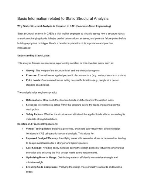 Basic Information Related To Static Structural Analysis Pdf Structural Analysis Structural