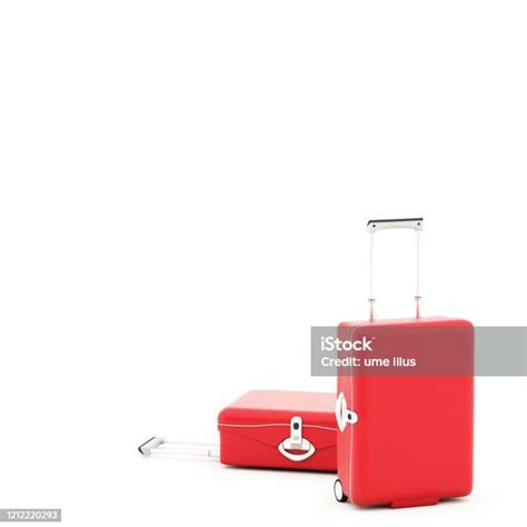배경에 수하물의 복사 공간3d 그림3d 렌더링 빨강에 대한 스톡 사진 및 기타 이미지 빨강 여행 가방 0명 Istock