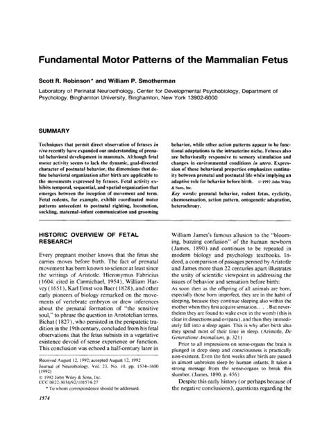 Fundamental Motor Patterns Of The Mammalian Fetus Pdf Fetus
