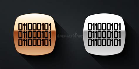 Gold And Silver Binary Code Icon Isolated On Black Background Long