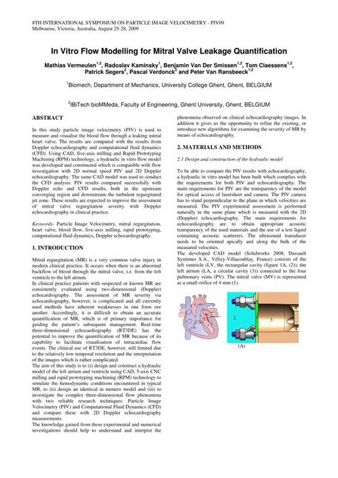 Pdf Piv09 In Vitro Flow Modelling For Mitral Valve Leakage · In Vitro Flow Modelling For