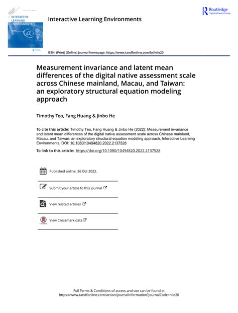Pdf Measurement Invariance And Latent Mean Differences Of The Digital Native Assessment Scale