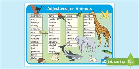 Adjectives For Animals Display Poster Ks1 Writing