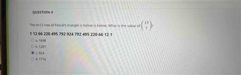 High Quality Solution Question 4the N12 ﻿row Of ﻿pascals Triangle Is