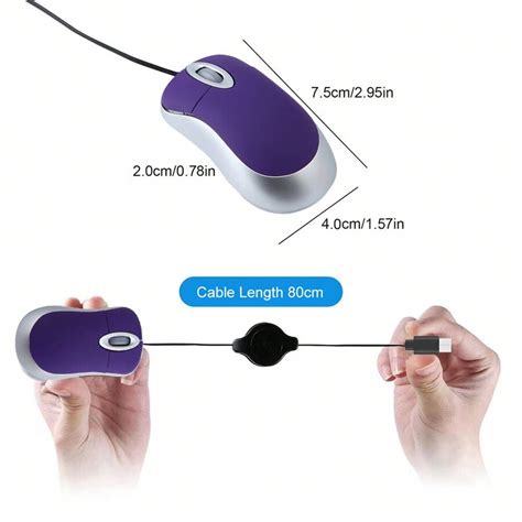 Type C Wired Optical Computer Mini Mouse Plug And Play Retractable
