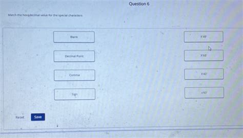 Match The Hexadecimal Value For The Special Characters Blank Decimal Point Comma Sign X48 X68
