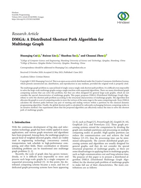 Pdf Dmga A Distributed Shortest Path Algorithm For Multistage Graph