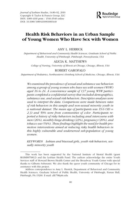 Pdf Health Risk Behaviors In An Urban Sample Of Young Women Who Have
