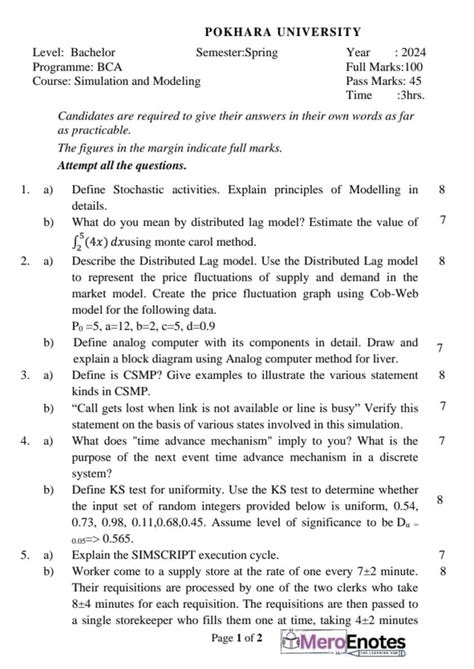 pokhara university pu bca simulation and modeling question paper 7th
