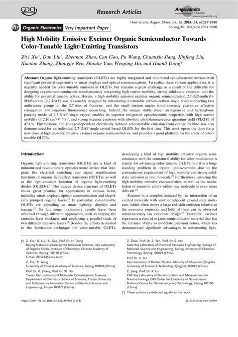 High Mobility Emissive Excimer Organic Semiconductor Towards Color‐tunable Light‐emitting