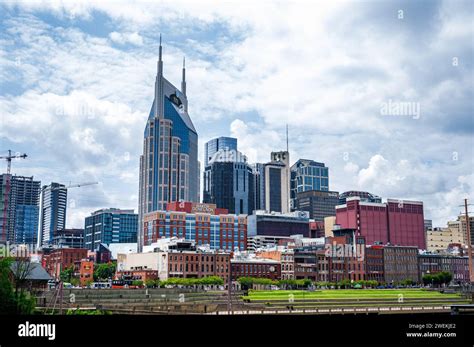 Daytime Skyline View Of Downtown Nashville Tennessee With Iconic Buildings Seen From The