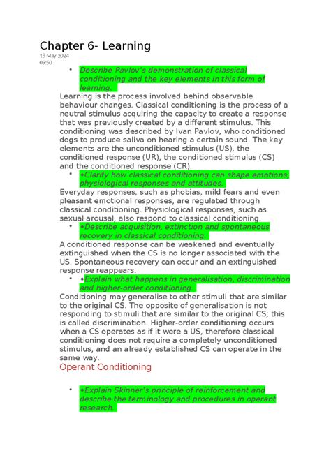 Slk Notes Sem Test 2 Summary Introduction To Psychology Chapter 6 Learning 18 May 2024 09