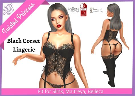 Second Life Marketplace Tp Black Corset Lingerie