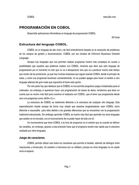 Programación En Cobol Estructura Del Lenguaje Cobol Pdf Lenguaje