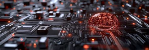 Futuristic Circuit Board With Glowing Elements And A Central Sphere Representing Advanced