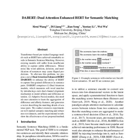 Dabert Dual Attention Enhanced Bert For Semantic Matching Acl Anthology