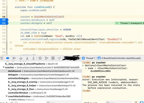 crash with error thread 1 exc bad access code 2 address