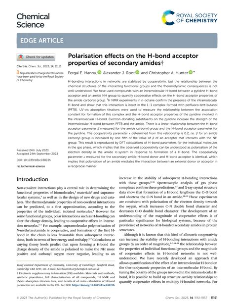Pdf Polarisation Effects On The H Bond Acceptor Properties Of Secondary Amides
